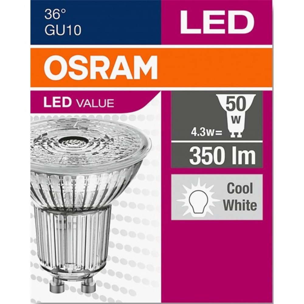 Osram Value PAR16 üveg ház/4,3W/350lm/6500K/GU10/230V LED spot izzó - árak, vásárlás ...